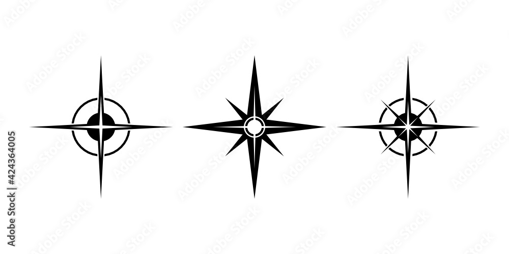 Black north sign vector set. Map and compass direction symbol. Stock ...