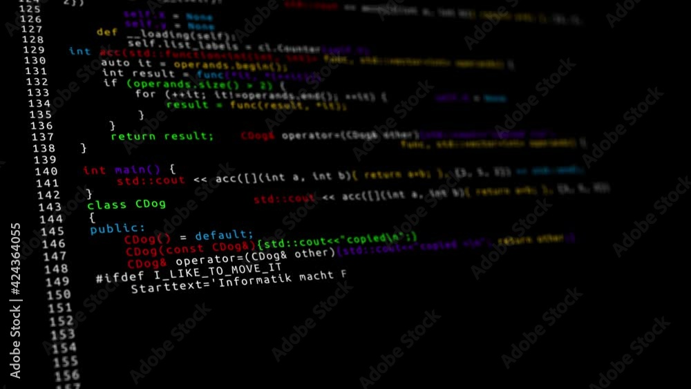 Programming code running down a computer screen terminal Loop Animation. Developer is browsing ...