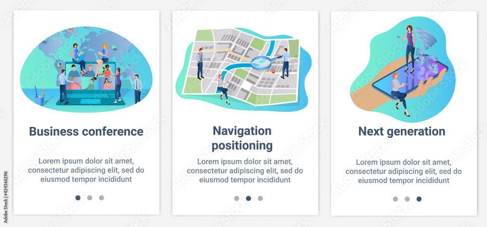 Modern flat illustrations in the form of a slider for web design. A set ...