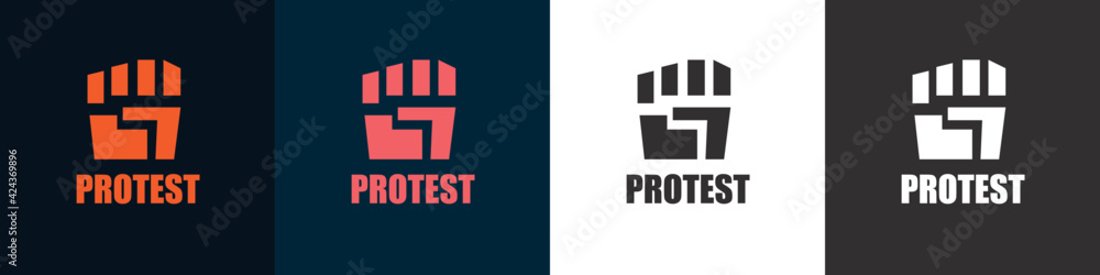 Protest logos set. The fist extended upward. Revolution, uprising or ...
