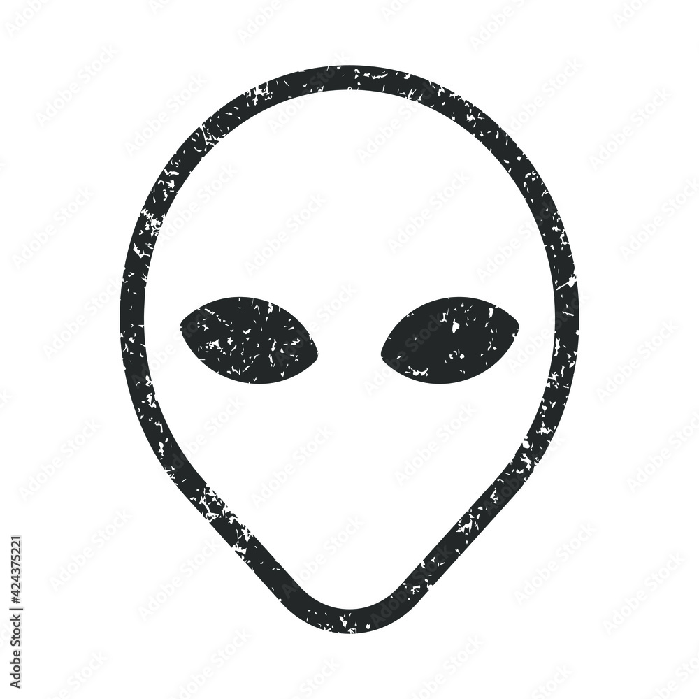 Alien head vector icon with grunge texture. Humanoid face symbol ...