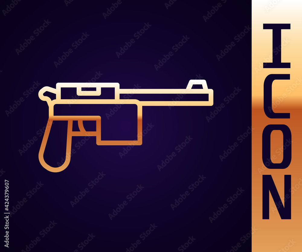 Gold line Mauser gun icon isolated on black background. Mauser C96 is a ...