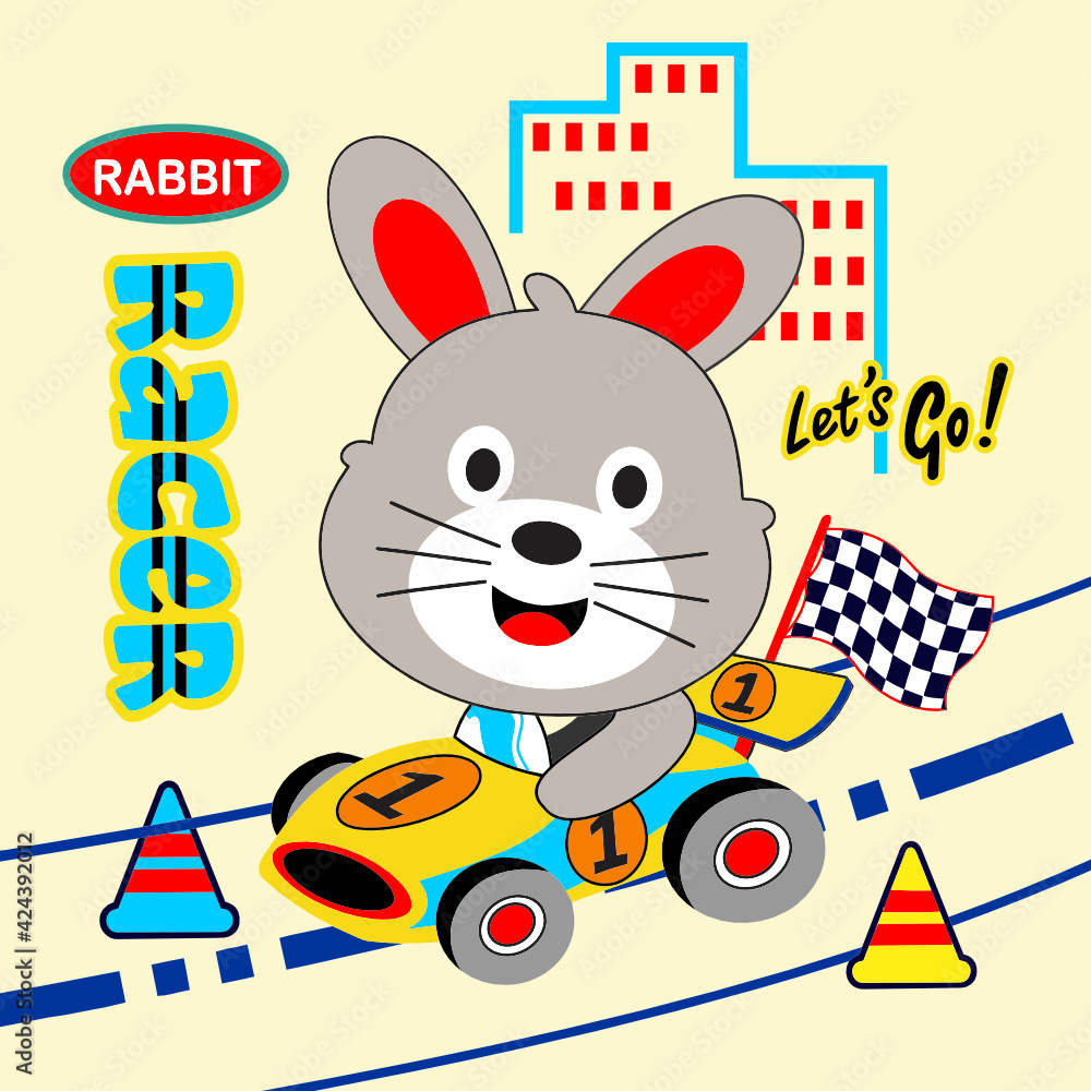 rabbits driving car cartoon vector illustartion Stock Vector | Adobe Stock