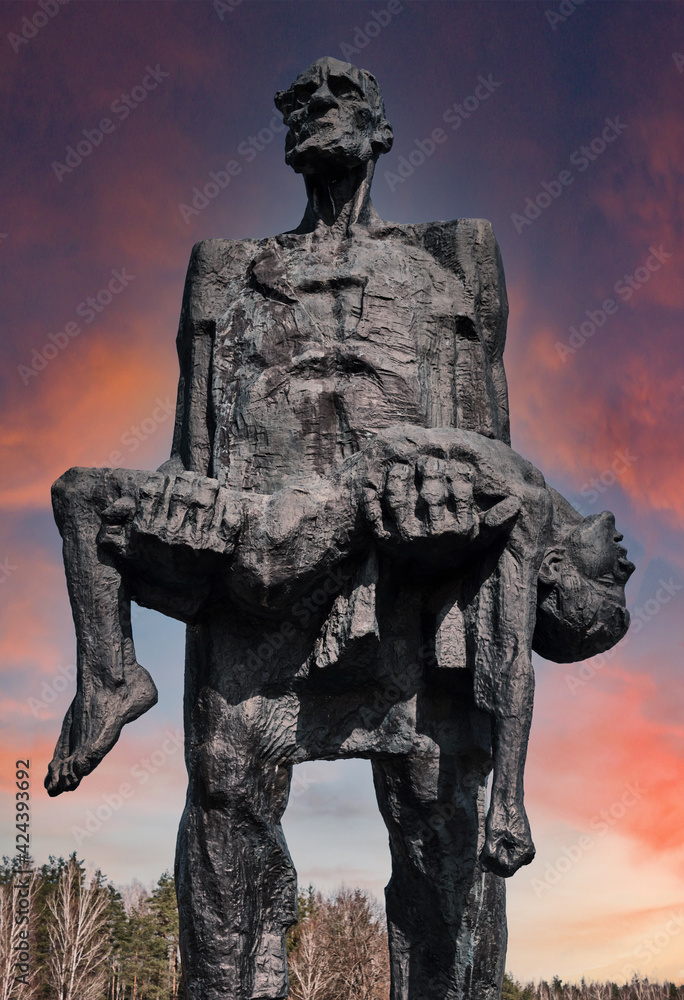 Khatyn, Belarus - March 31 2021: "The Unsubdued Man" depicts the only ...