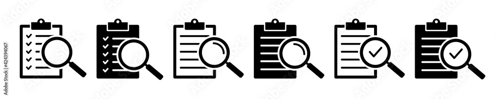 Set of checklists with checkmarks and magnifier. Different inspection ...