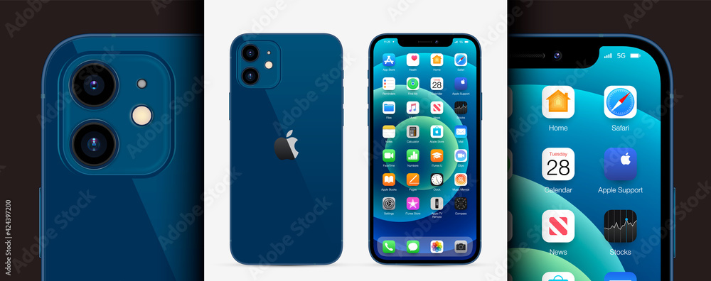 Mock-up, screen smartphone with ios and back side smartphone. High ...