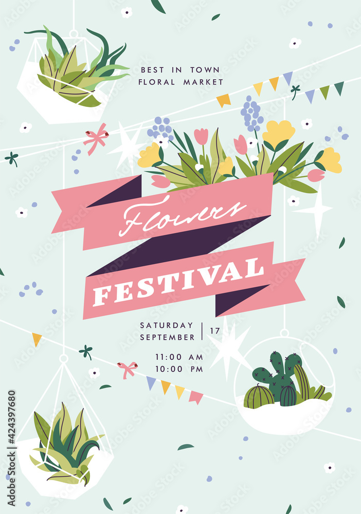 Flower show announcing poster template. Text customized for invitation ...