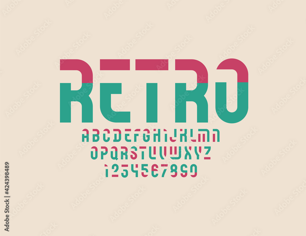 Retro original font, old stencil alphabet, trendy geometric modular ...