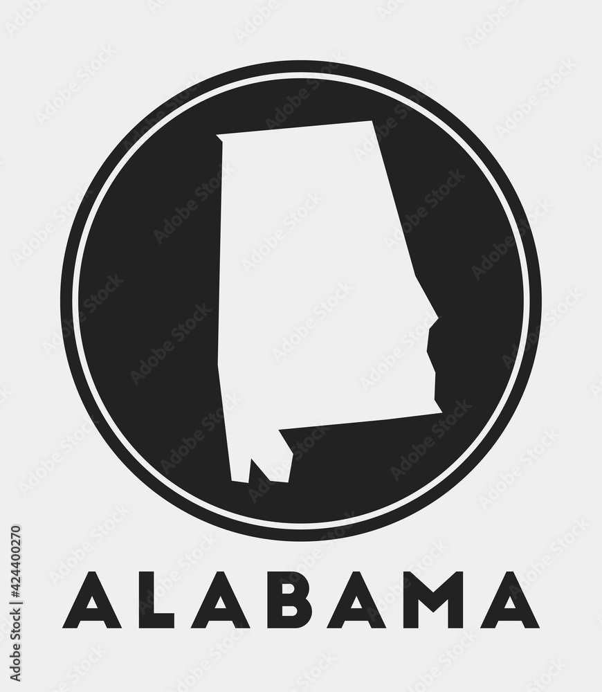 Alabama icon. Round logo with us state map and title. Stylish Alabama ...