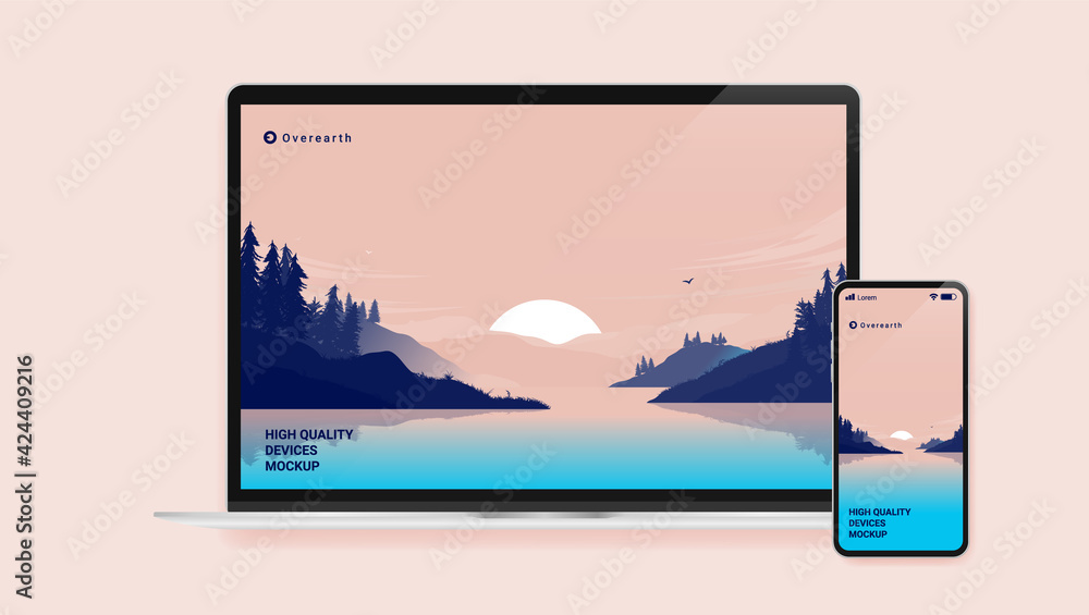 Vecteur Stock Devices mockup with laptop and smartphone - Computer and ...