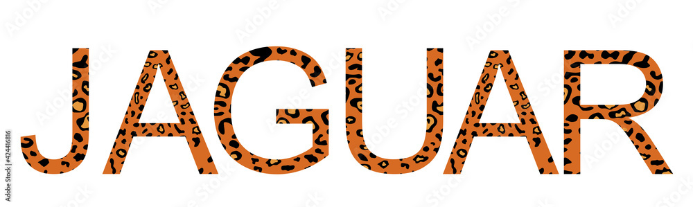 Word "jaguar" with fur, texture and jaguar skin print vector ...