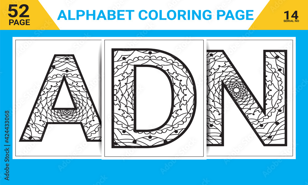 hand drawn alphabet coloring page illustration coloring practice work ...