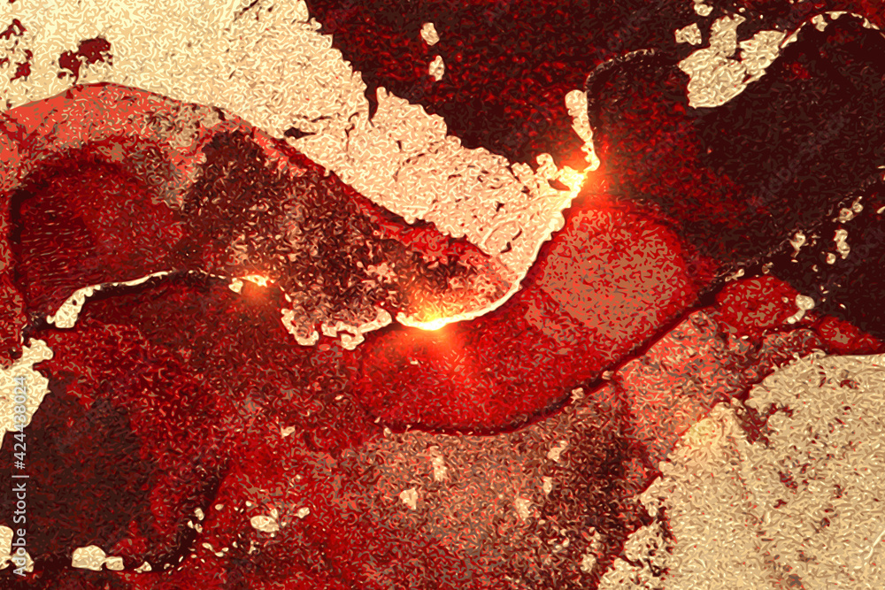 Red, wine and gold abstract marble background with sparkles. Vector ...