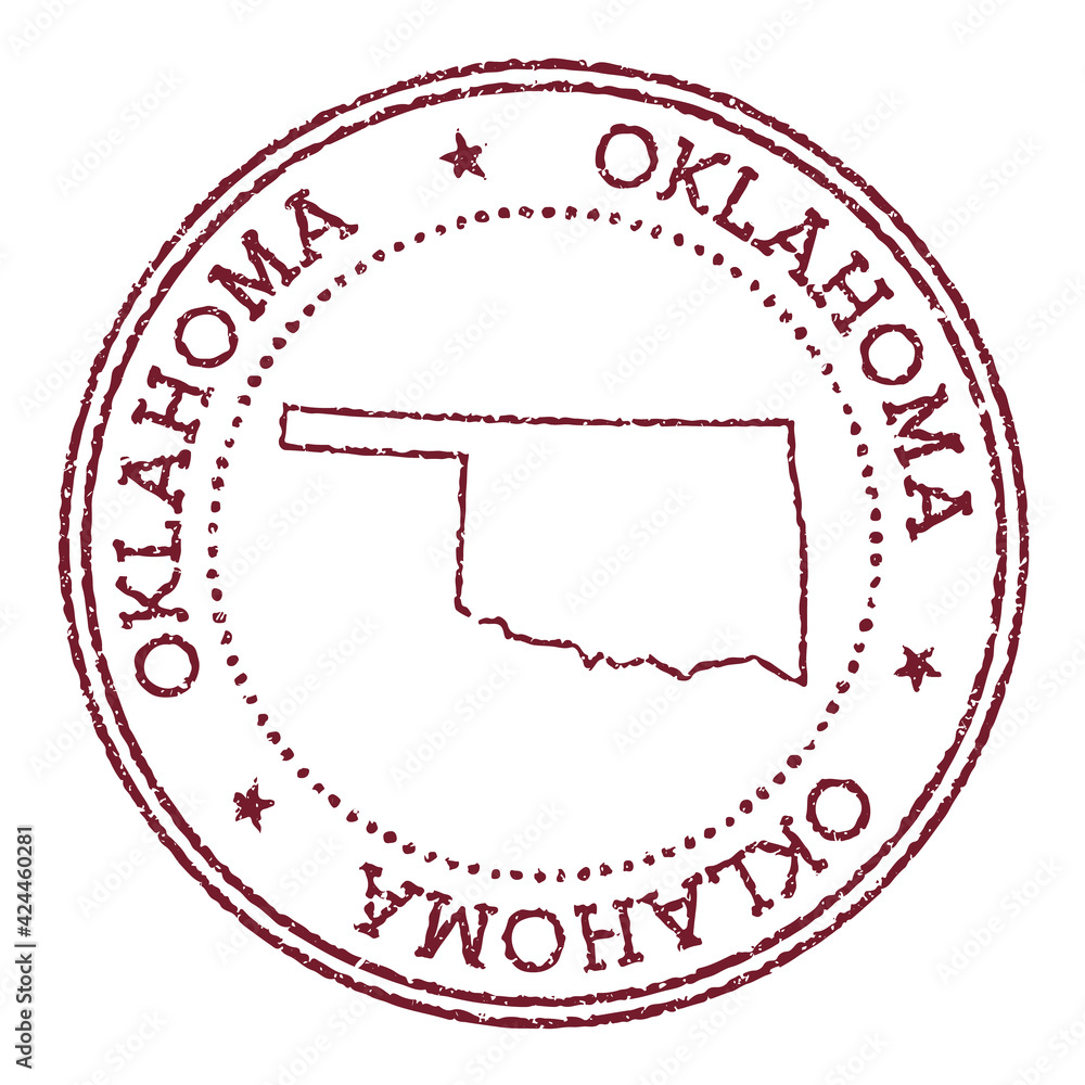 Oklahoma round rubber stamp with us state map. Vintage red passport ...