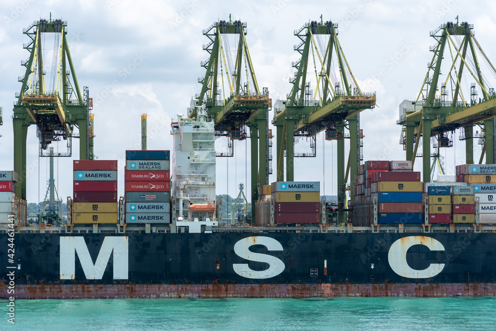 Container ship "MSC Samar" berthed at cargo terminal in port of ...
