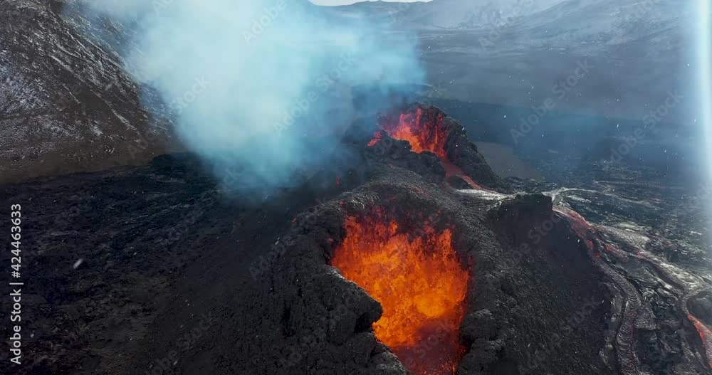 4K Drone aerial video of Iceland Volcanic eruption 2021. The volcano ...