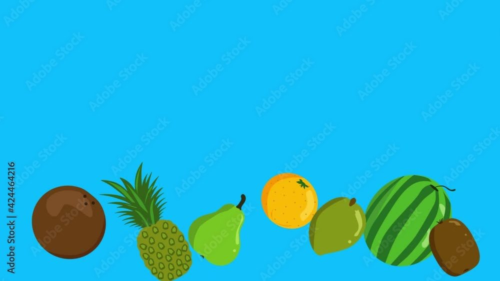 group of fruits animation, blue screen, removable background, chroma ...