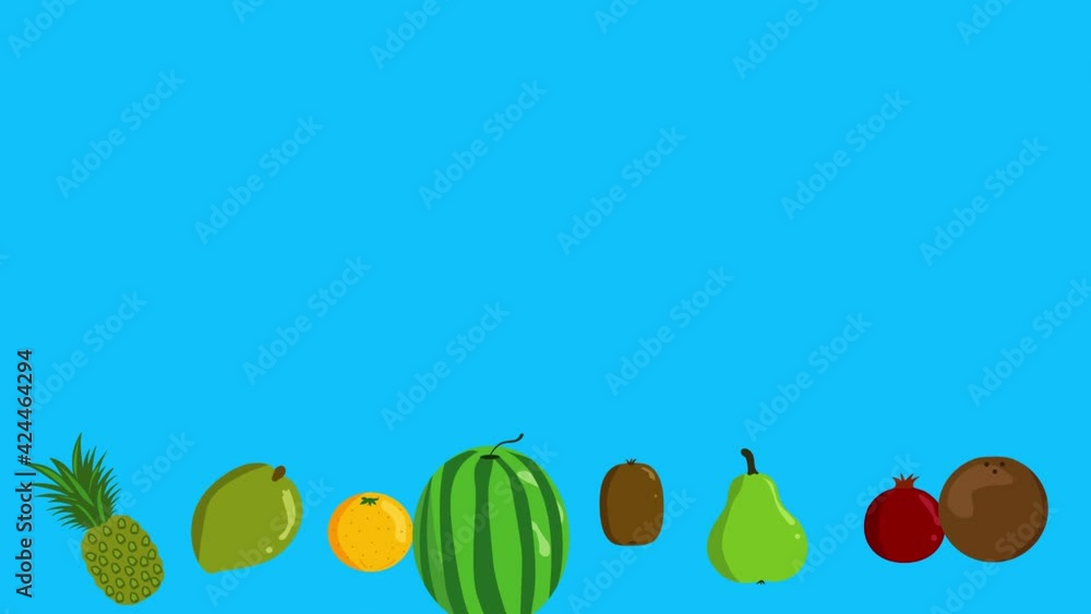 group of fruits animation, blue screen, removable background, chroma ...