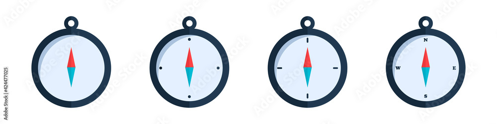 Set of compasses isolated on white background. A tool for navigating and orienting a location ...