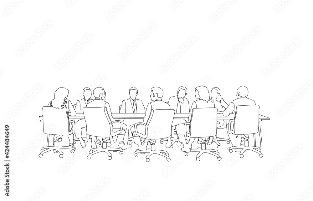 Line art drawing of Politicians or corporate officers group authority ...
