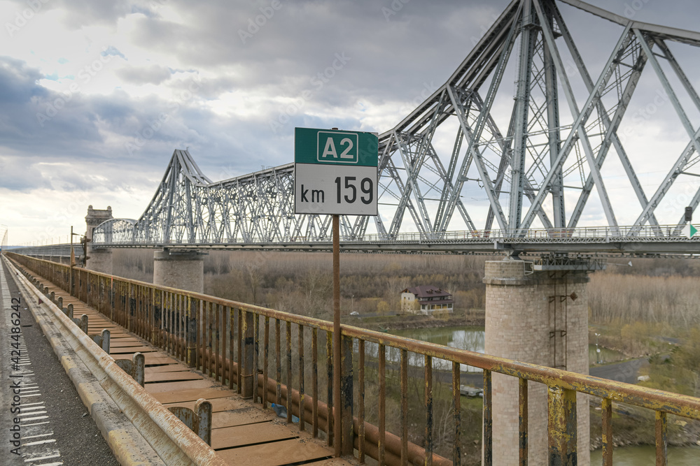 Cernavoda Bridge on A2 highway in Romania. The road to Black Sea ...