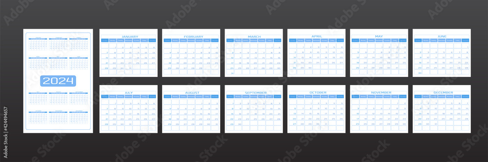 2024 calendar in minimalistic urban trendy style. set of 12 months ...