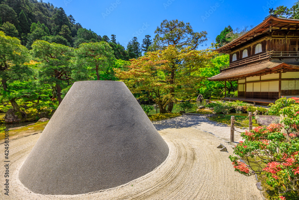 Kyoto, Japan - April 28, 2017: Zen garden sand tower named Kogetsudai ...