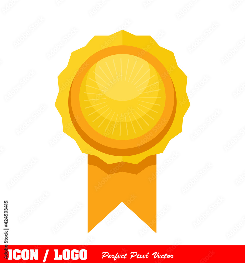 Yellow rosette with flat ribbon icon. Beautiful elegant and luxurious ...