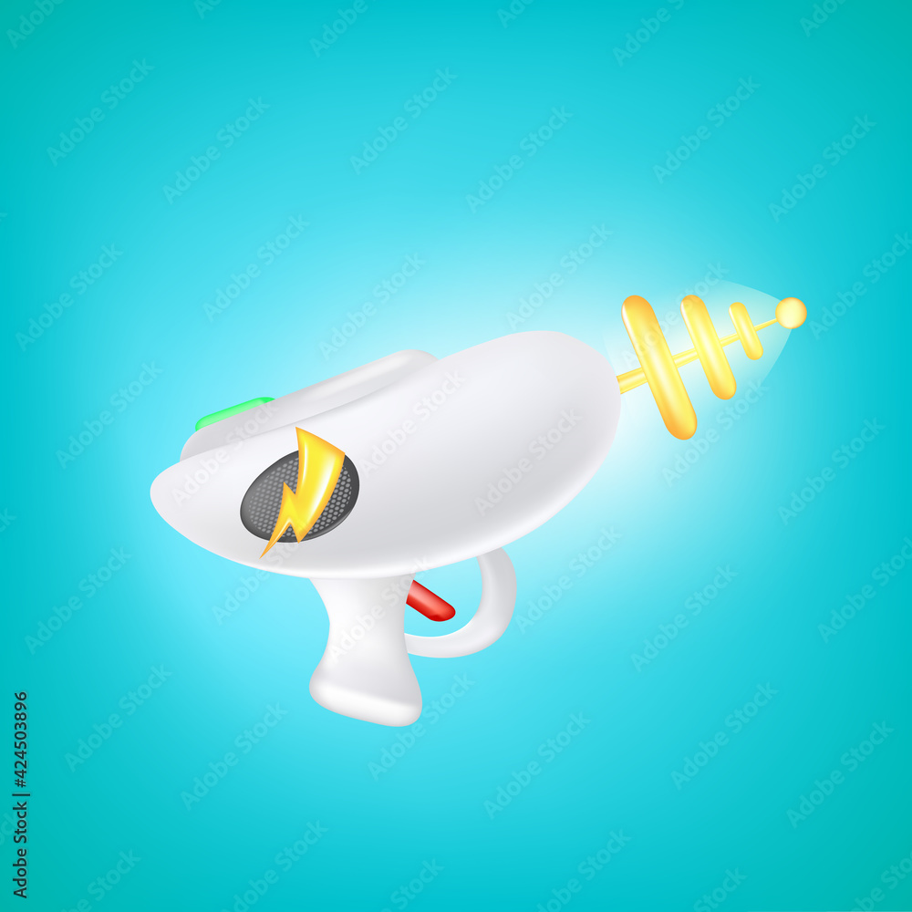 Cartoon kids toy blaster laser gun isolated on turquoise background ...