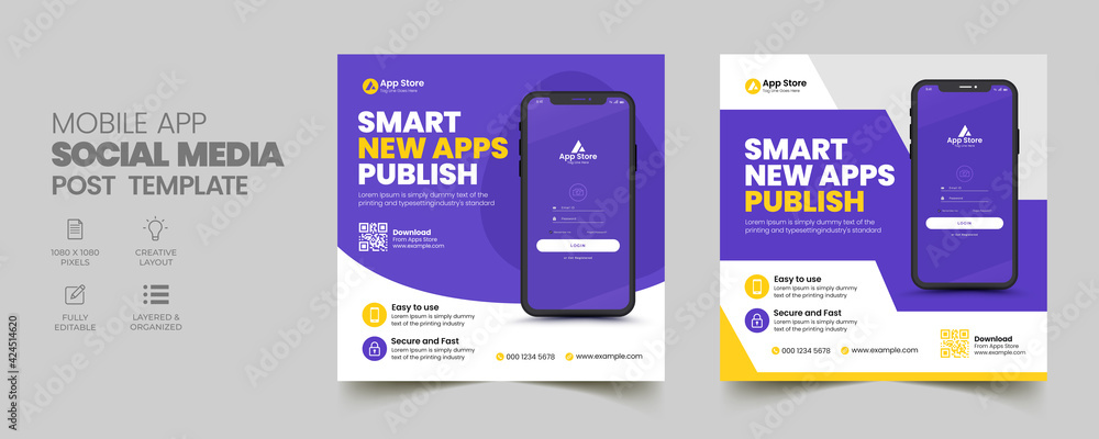 Mobile app promotion social media post banner template Stock Vector ...