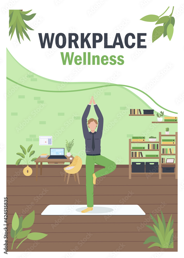 Workplace wellness poster flat vector template. Fitness, healthy ...