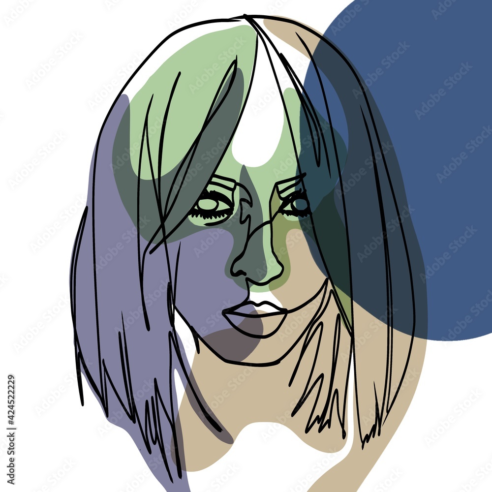 One-line abstract woman portrait. Colorful face drawing. Continuous ...