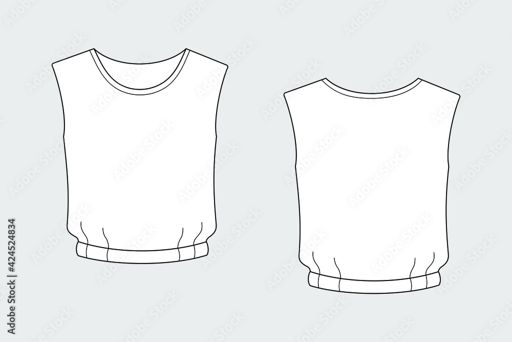 Female top vector template isolated on a grey background. Front and ...