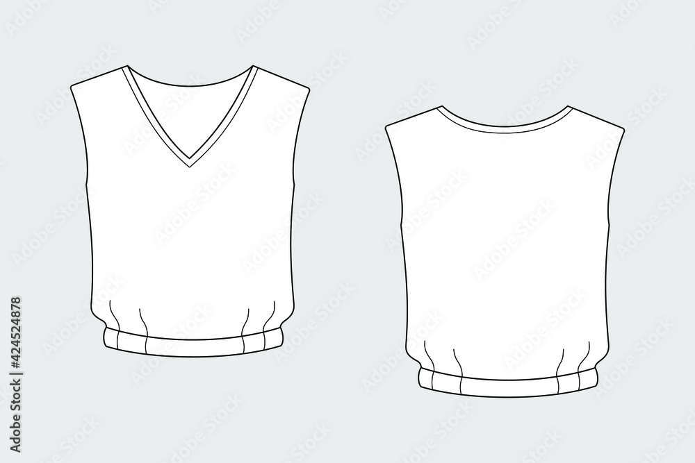 Female top vector template isolated on a grey background. Front and ...