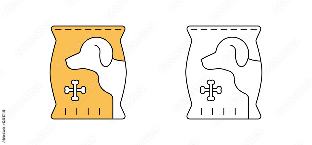 Simple dog food ziplock bag icon set. Line art of dog food bag isolated ...