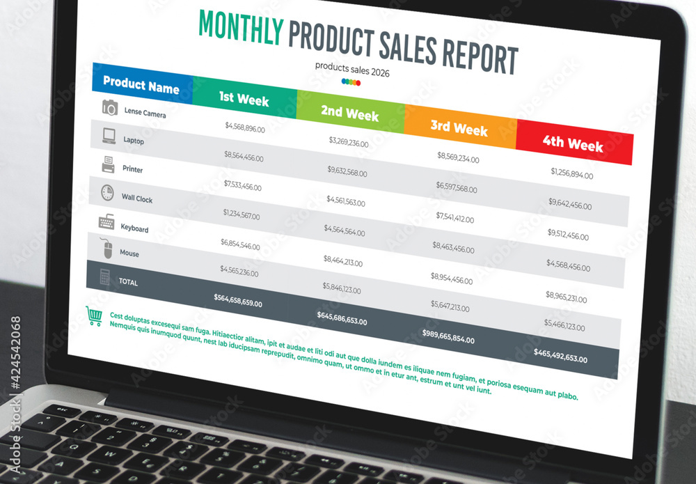 Monthly Product Sales Report with Colorful Table Stock Template | Adobe ... Monthly Product Sales Report with Colorful Table Stock Template | Adobe ...
