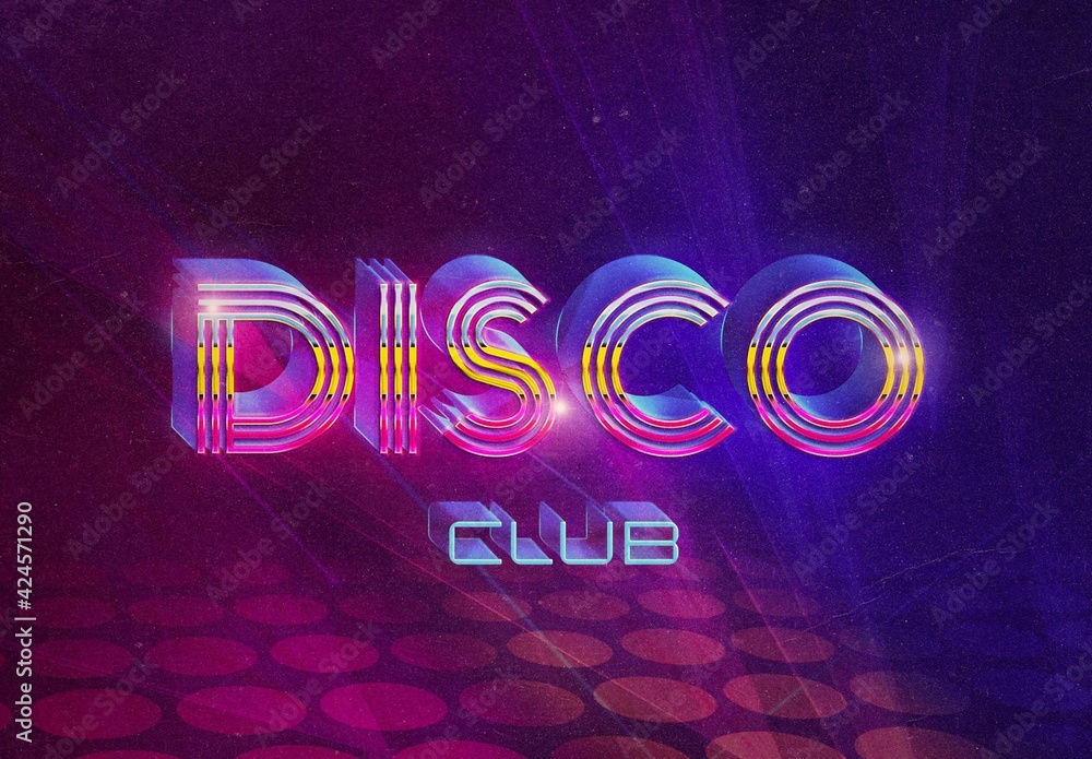 Retro 3D Disco Text Effect Mockup Stock Template | Adobe Stock