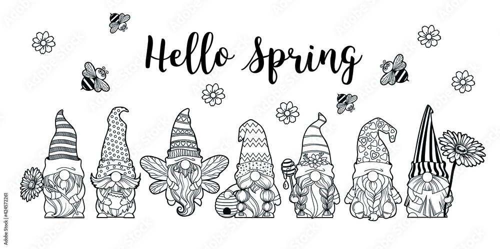 Set gnomes with honey and bees, hello spring summer, honey jar, gnomes ...