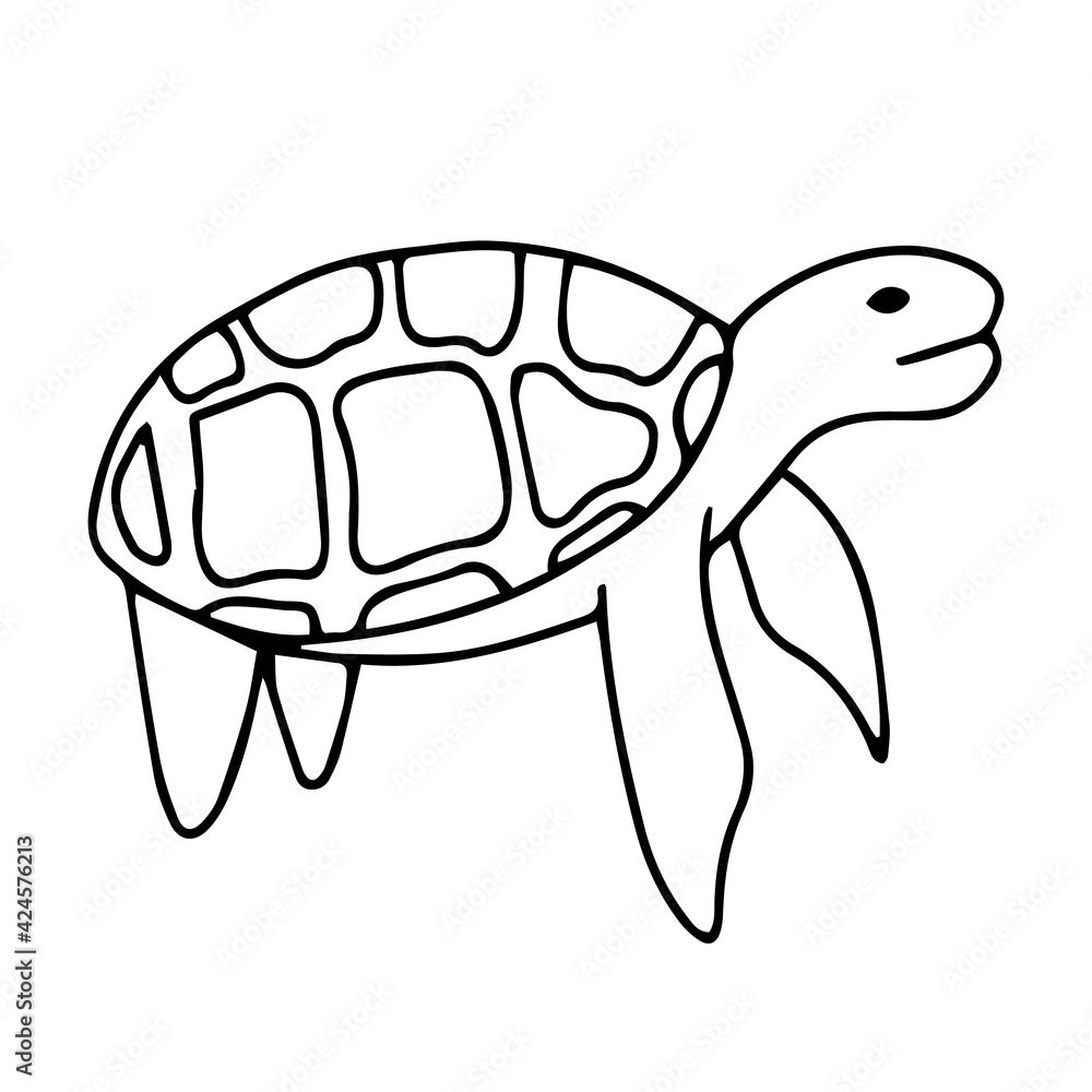 Doodle sea turtle, great design for any purposes. Outline symbol ...