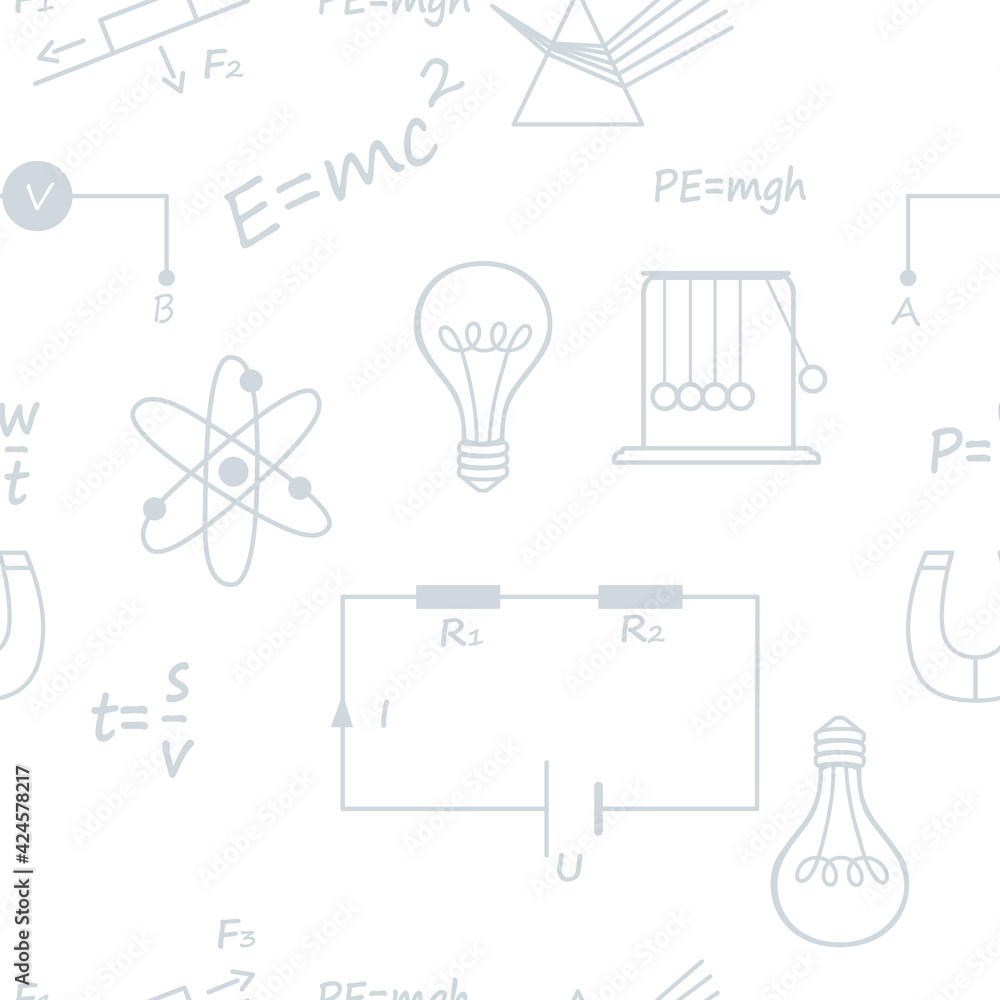 Seamless pattern outline style Physics science icons courses online ...