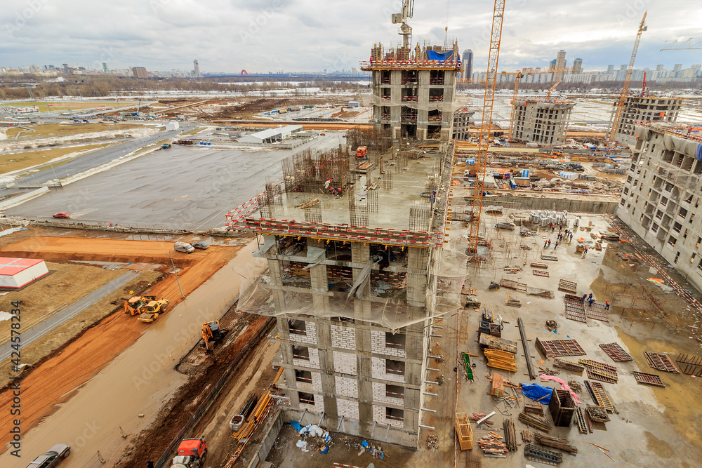Bar bender fixing steel reinforcement for house concrete floor slab ...