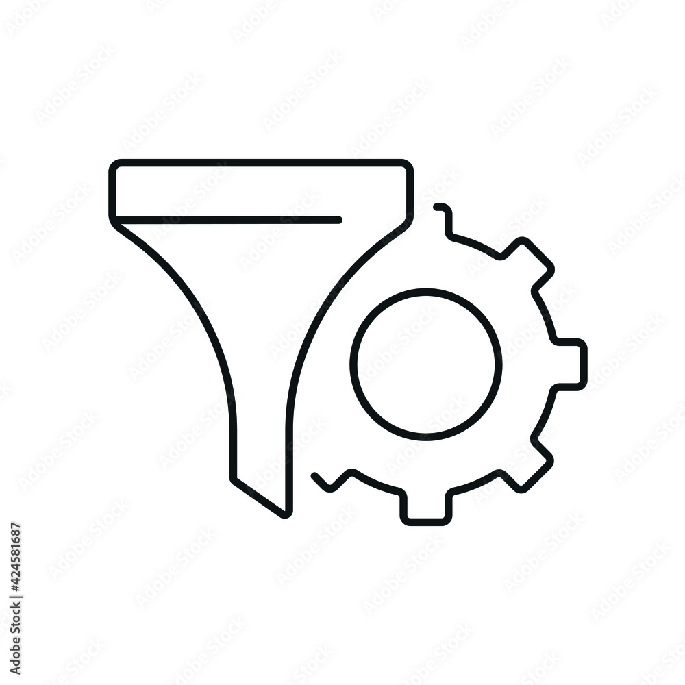 Special filter with gear linear icon. Digital Marketing. Thin line ...
