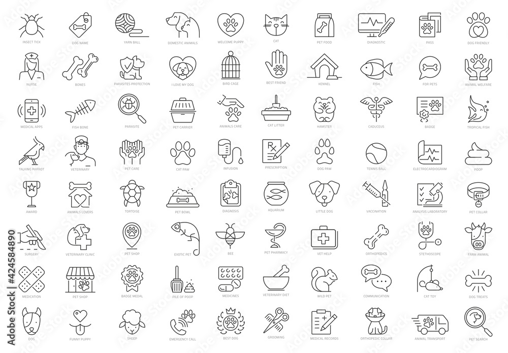 Pet and Vet Line Icon Set Stock Template | Adobe Stock