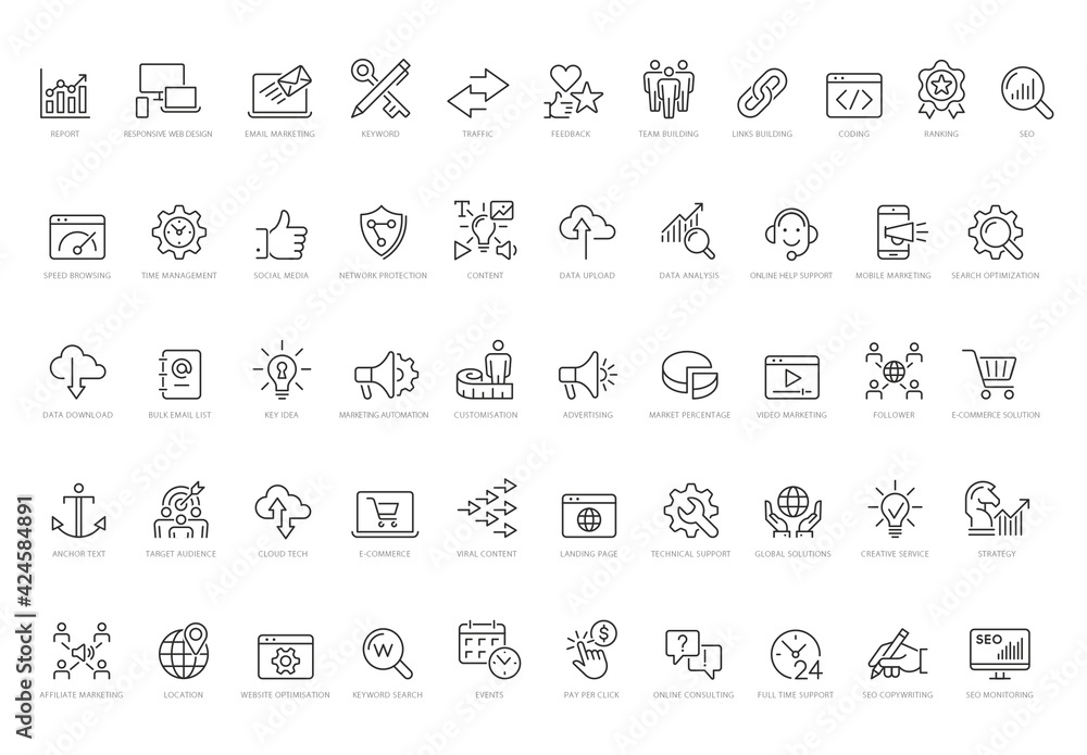 Seo Vector Line Icon Set Stock Template | Adobe Stock