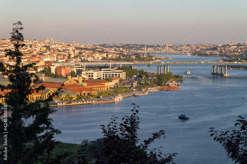 Panoramica, vista o skyline del Bosforo desde el Cementerio de Eyup en ...