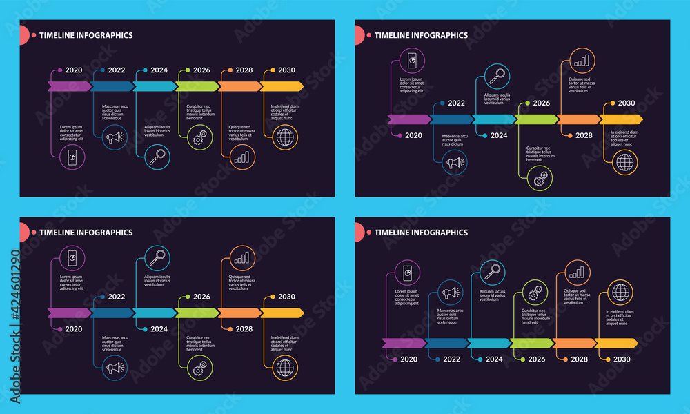 Timeline infographic template with time periods, workflow or process ...