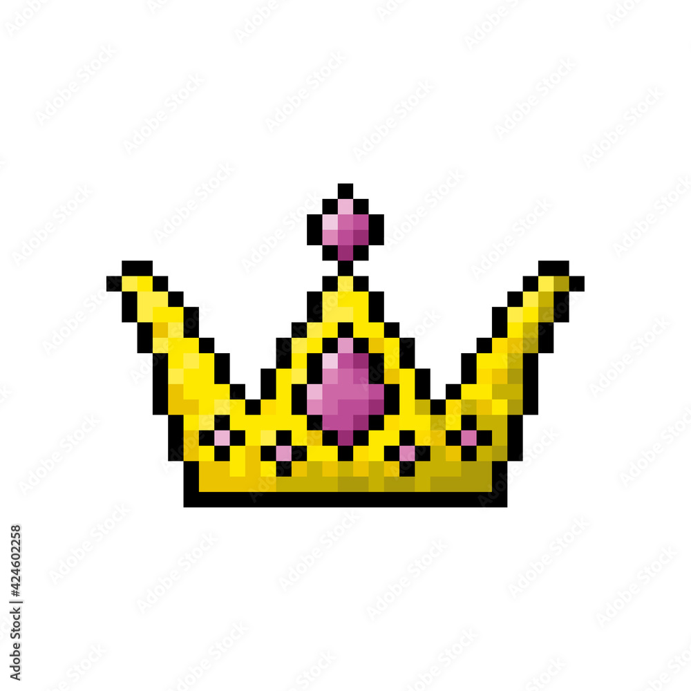 Pixel crown icon. Colored silhouette. Front view. Vector simple flat ...
