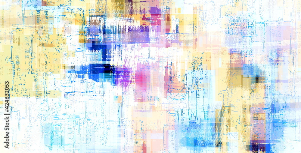 Abstract digital artwork in bright color palette. Wall art for interior ...