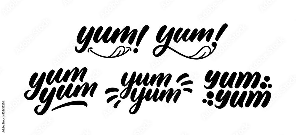 Yum Yum words set. Yummy handwritten word. Modern calligraphy ...