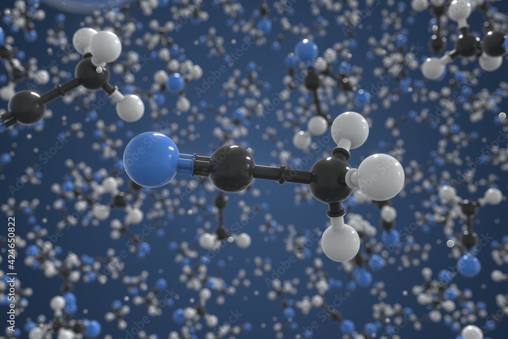 Molecule of acetonitrile, ball-and-stick molecular model. Science ...